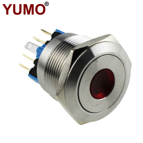 JS22F-11/D/12V/S 22mm Diameter RED Stainless Steel Waterproof Metal ...