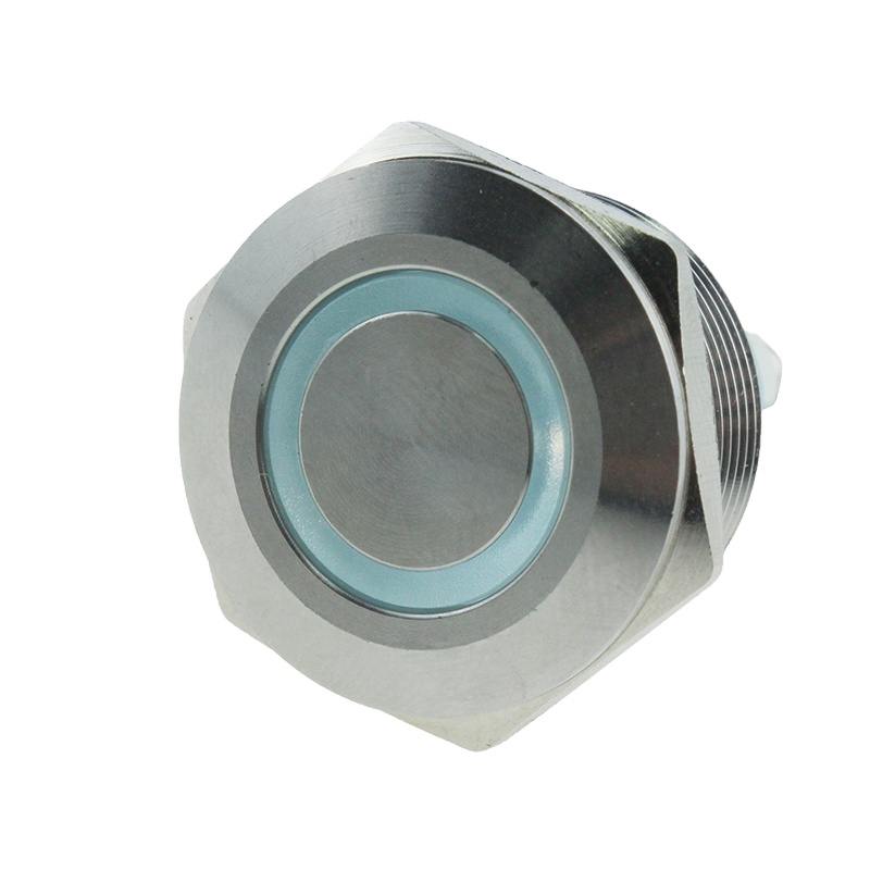 JS22F flat head white ring lamp stainless steel 22mm metal push button ...