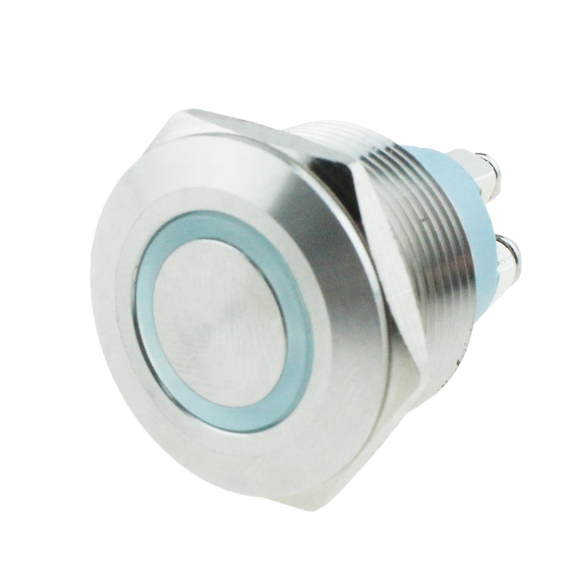JS22F flat head white ring lamp stainless steel 22mm metal push button ...